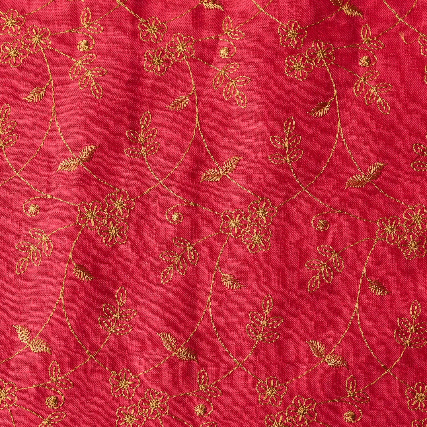 Deep Red Embroidered Linen Fabric - Passionate & Luxurious | de Linum