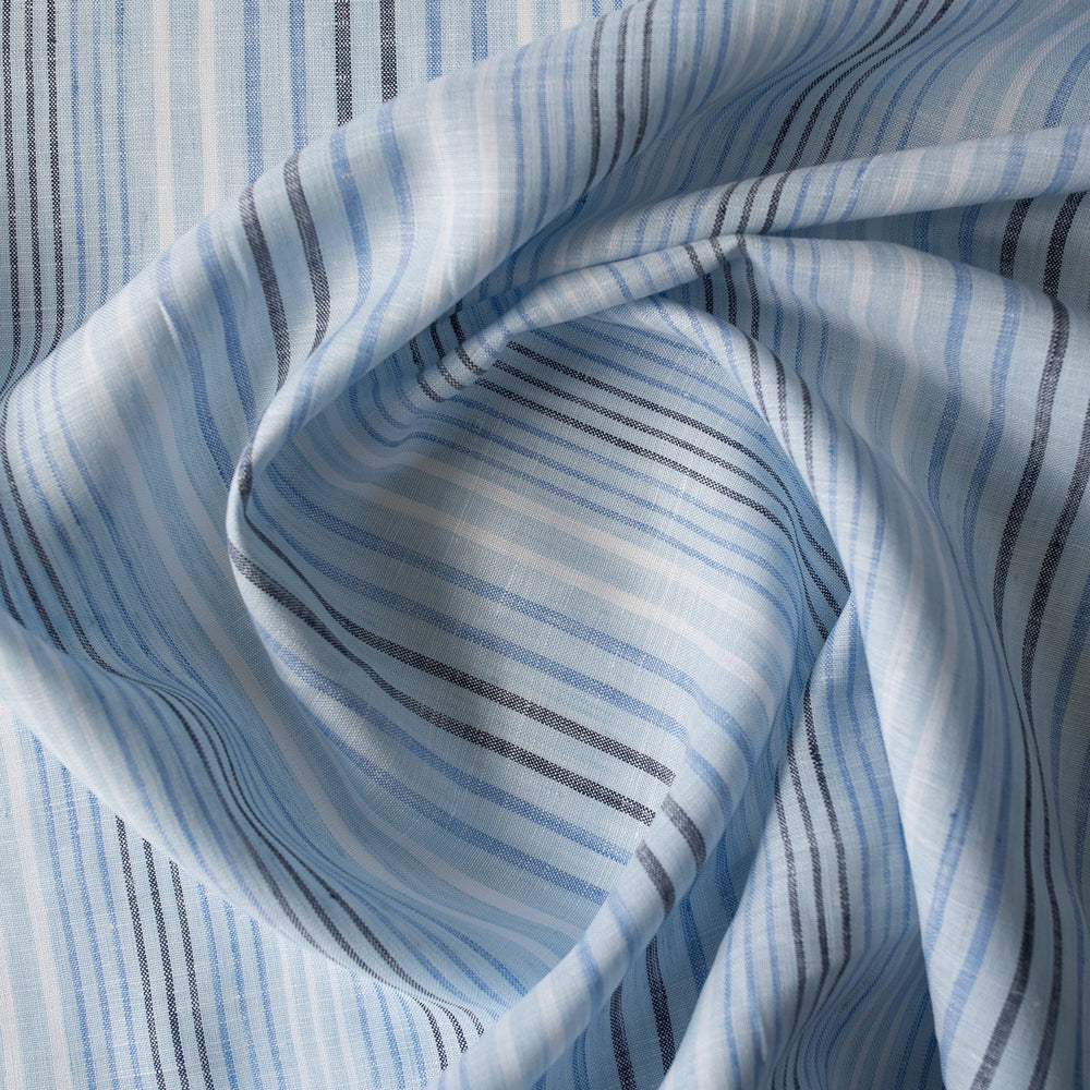 Blue Multi Stripe Linen Fabric | Vintage-Inspired 100% Linen – de Linum