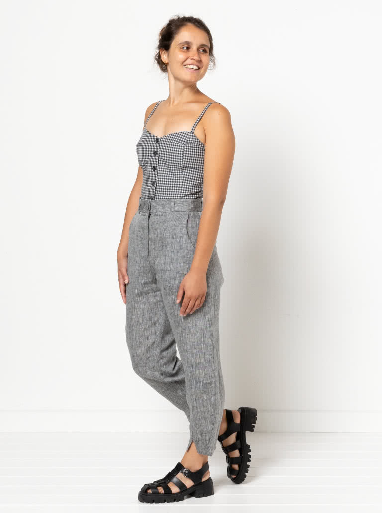 de Linum | Buy Kew Designer Pant Pattern | Shaped Leg & Unique Hem Detail