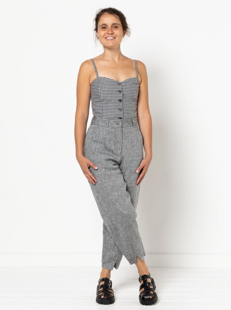 de Linum | Buy Kew Designer Pant Pattern | Shaped Leg & Unique Hem Detail