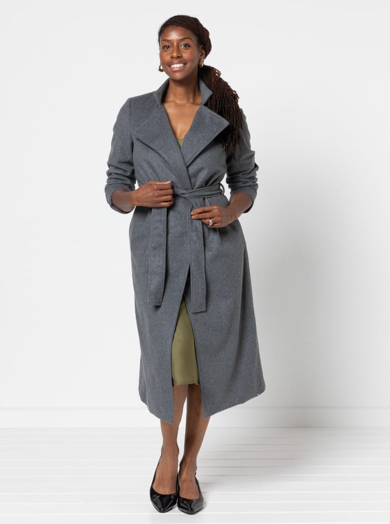 Stella Woven Coat Sewing Pattern | Mid-Length Wrap Coat with Tie Belt ...