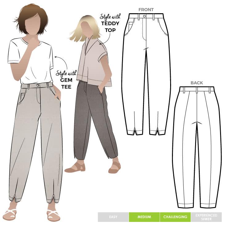 de Linum | Buy Kew Designer Pant Pattern | Shaped Leg & Unique Hem Detail